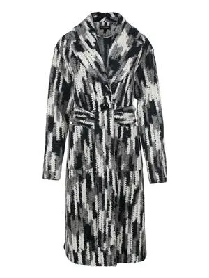 CONQUISTA Long Wool Blend Jacquard Coat With Belt - Grey