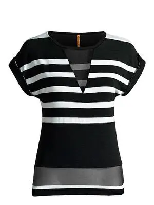 CONQUISTA Striped Top With Sheer Detailing - Black