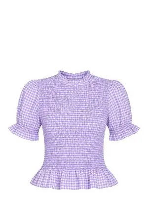 Mind Traveler Lea Lavender Gingham Cropped Top - Purple