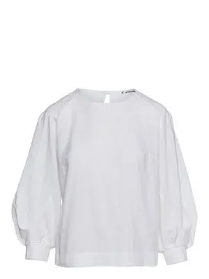 CONQUISTA Jacquard Bishop Sleeve Top In Sustainable Cotton - White