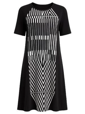 CONQUISTA And White Geometric Print A-line Dress - Black