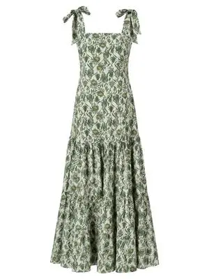 Mind Traveler Maxi Dress With Floral Print And Tiered Skirt - Green