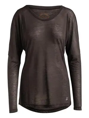 CONQUISTA Long Batwing Sleeve Knit Top In Sustainable Stretch Jersey - Brown