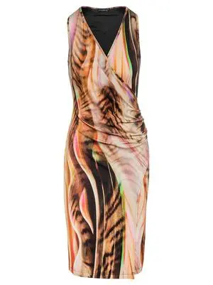 CONQUISTA Sleeveless Wrap Style Dress With Floral Print - Brown