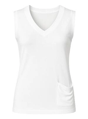 CONQUISTA V-neck Sleeveless Top With Pocket Detail - White