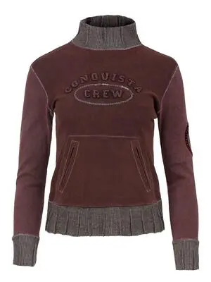CONQUISTA Embroidered Long Sleeve Top - Brown