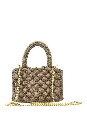 SPEIRA Speira Mini Bubble Bag With Knitted Handles And Chain Strap Beige