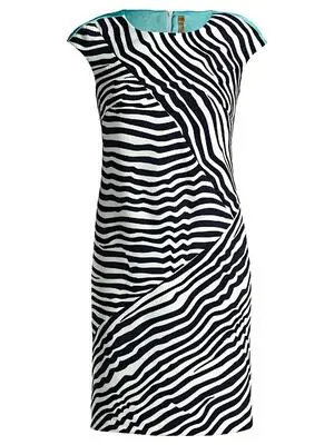 CONQUISTA Sleeveless Zebra Print Fitted Dress - Blue