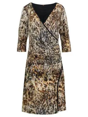 CONQUISTA Printed Jersey Faux Wrap Dress With Black Trim - Brown