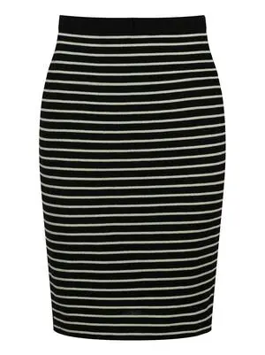 CONQUISTA Rib Knit Striped Pencil Skirt - Black