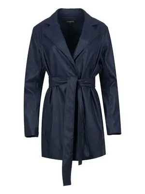 CONQUISTA Belted Faux Leather Jacket - Blue