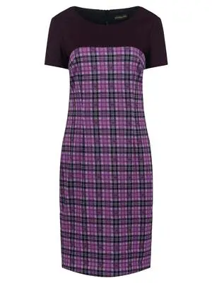 CONQUISTA Fitted Check Dress With Round Neckline - Purple
