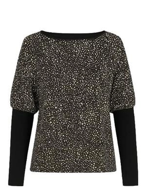 CONQUISTA Printed Satin Top With Contrast Sleeves - Black