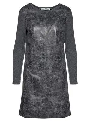 CONQUISTA Long Sleeve Dress With Faux Leather Front - Grey