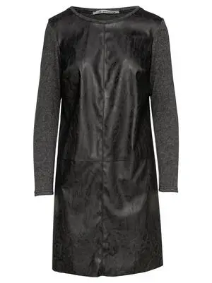 CONQUISTA Dark Faux Leather Detail Knit Dress - Grey