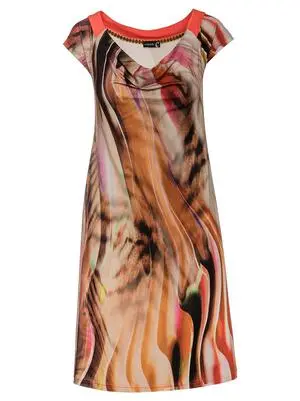 CONQUISTA A-line Printed Dress With Drape Neckline - Brown