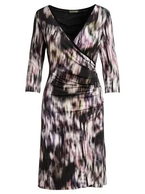CONQUISTA Print Jersey Faux Wrap Dress - Black