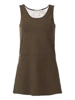 CONQUISTA Sleeveless A-line Tunic With Net Detail - Brown