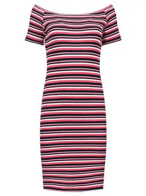 CONQUISTA Off-shoulder Striped Fitted Dress - Black/white/red