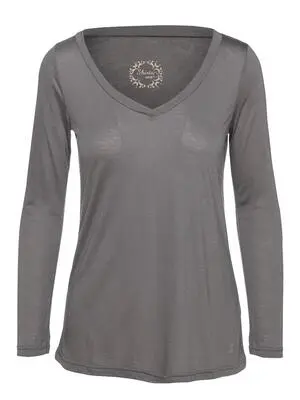 CONQUISTA V-neck Long Sleeve Top With Rhinestone Detail - Grey
