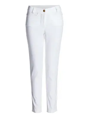 CONQUISTA Fitted Mid Rise Stretch Gabardine Trousers With Metal Studs - White