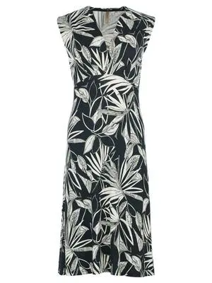 CONQUISTA Sleeveless Botanical Print Midi Dress - Black