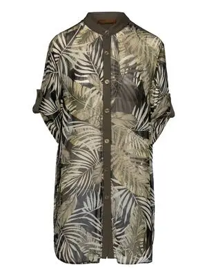 CONQUISTA Long Printed Chiffon Shirt - Black