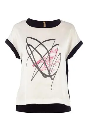 CONQUISTA Cap Sleeve Top With Print - Black/white