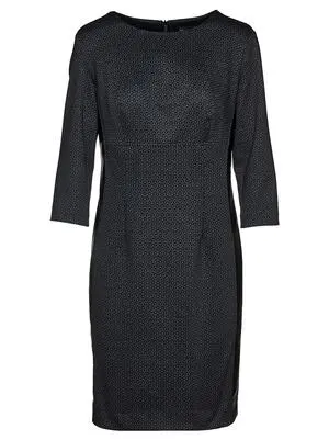 CONQUISTA Print Punto Di Roma Pencil Dress With Faux Leather Panel - Black