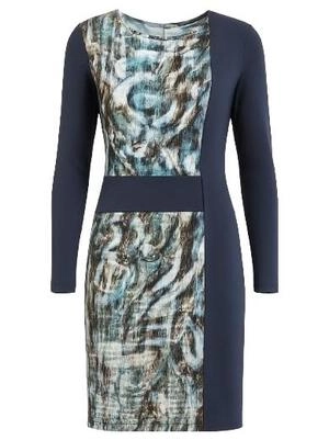 CONQUISTA Long Sleeve Abstract Print Dress - Blue