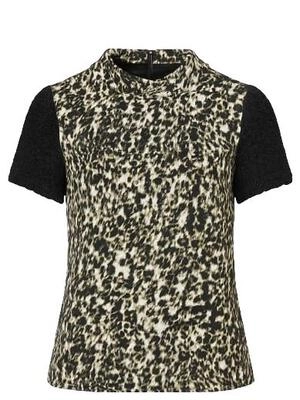 CONQUISTA Straight Top With Animal Print Detail And Textured Sleeves - Green