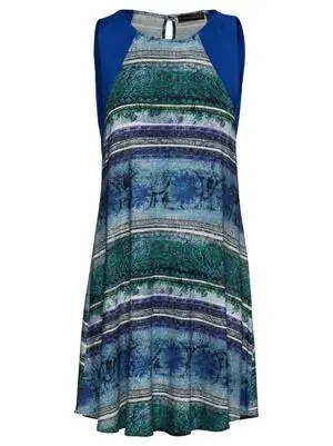 CONQUISTA Sleeveless A-line Dress With Royal Print - Blue