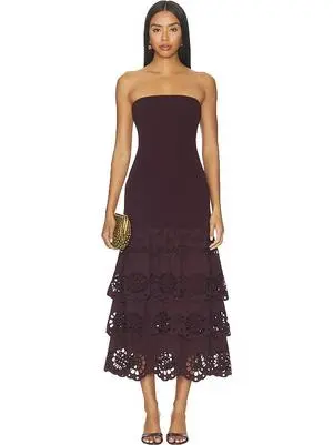 Saylor Shyla Tiered Eyelet Midi Dress - Chocolate
