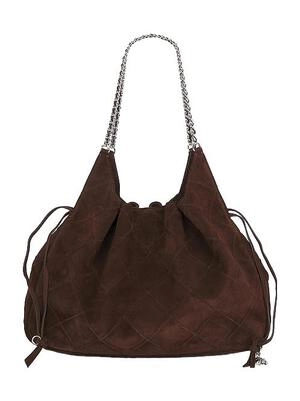 Tory Burch Fleming Quilted Suede Large Tote Bag - Dark Cocoa