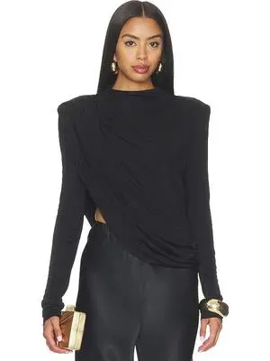 Misha Collection Draped Sheen Jersey Long Sleeve Top - Black