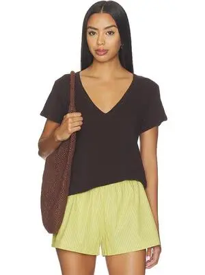 LESET Laura V Neck Tee - Chocolate
