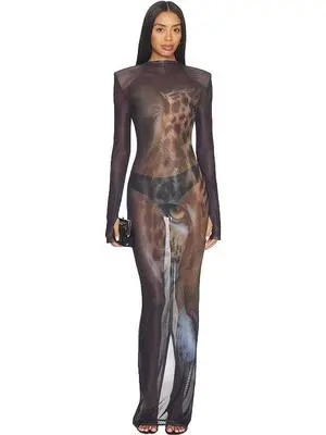 BRONX BANCO Bronx And Banco Tiger Print Mesh Maxi Dress - Black Multi