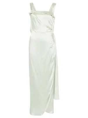 SELF-PORTRAIT Long Draped Maxi Dress With Asymmetrical Neckline - Green