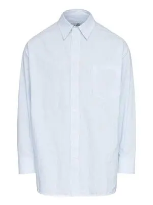 Thom Browne Striped Cotton Shirt With Embellished Collar - Blue