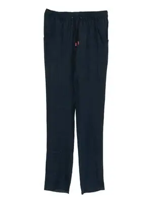 Kiton Drawstring Waist Linen Pants - Blue