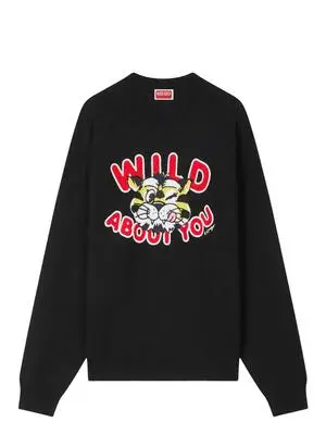 Kenzo Wild Tiger Embroidered Crew Neck Sweater - Black