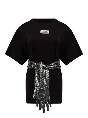 MAISON MARGIELA MM6 MAISON MARGIELA Black Sequin Embellished Short Sleeve Crew Neck Sweater