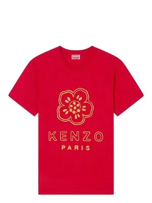 Kenzo Slim-fit Cotton T-shirt With Embroide "boke Flower" Red