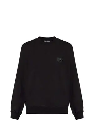 Dolce & Gabbana Crewneck Sweatshirt With Logo Plaque - Black