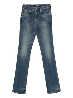 TOM FORD Lightened Effect Straight Leg Trousers - Blue