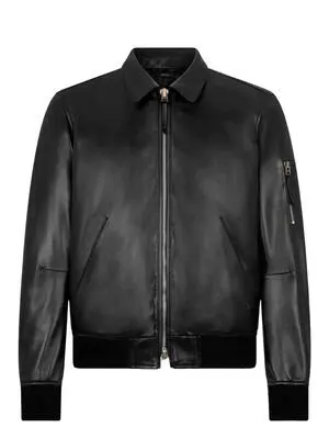TOM FORD Collared Leather Bomber Jacket - Black