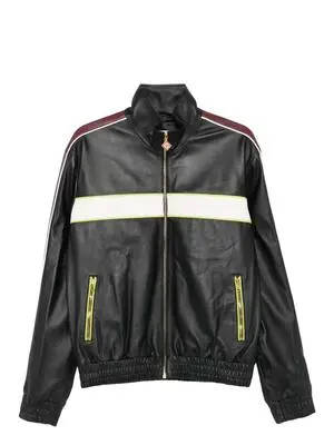 Casablanca Striped Leather Zip-up Jacket - Black