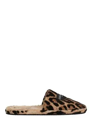 Dolce & Gabbana Leopard Print Fur Trimmed Slippers - Multi