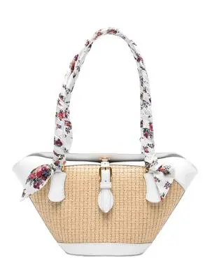 Dolce & Gabbana Floral Raffia Tote Bag With Buckle Detail - White