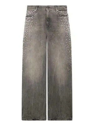 GOLDEN GOOSE Embellished Faded Denim Jeans - Grey